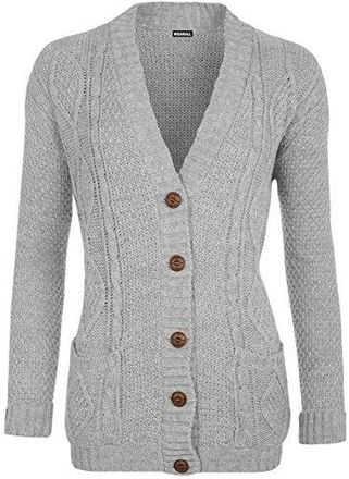 WearAll Cardigan à manches longues en tricot torsadé pour femme Tailles 36 à 42, gris, 44/46/grande taille