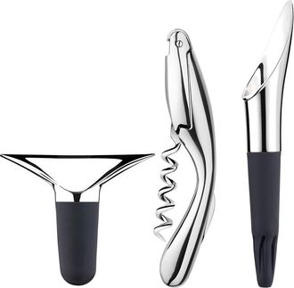 Georg Jensen GJ 083783 Wein Set, Korkenzieher, Winestopper und Winepourer, 3 Stück, Edelstahl, stainless steel, 12,5 x 21,3 x 5,5 cm