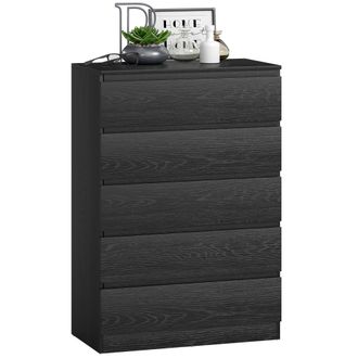 HOMCOM Kommode 5 Schubladen, Schlafzimmer Kommode, Kommode f&uuml;r Wohnzimmer, B&uuml;ro, Modern Style, 77x40x111,5 cm, Schwarz Lackiert