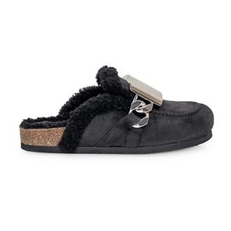 J.W.Anderson Schwarze Wildleder-Mules mit Shearling-Details - - Shoes - Damen - Schwarzk - 35 EU