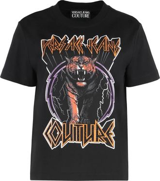 Versace Jeans Couture Femme, Tops, Noir, Taille: 36 FR T-shirt ras du cou en coton