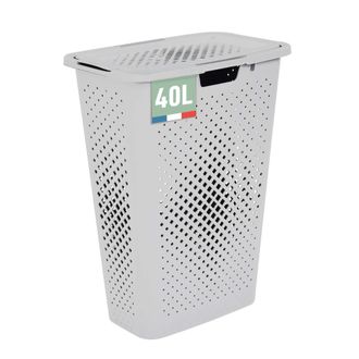 Sundis Pixel, W&auml;schekorb mit deckel 40l, aus recyceltem Kunststoff, wollwei&szlig;, ideal f&uuml;r kleine R&auml;ume, 2 seitliche Griffe und 1 Griff an der Unterseite, Bel&uuml;f