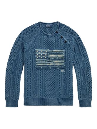 Polo Ralph Lauren pull en maille torsad&eacute;e - Bleu