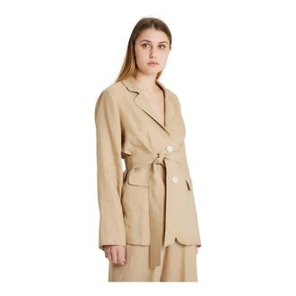 Giorgio Grati Leinenjacke mit G&uuml;rtel -50 - - Jackets - Damen - Beige - 2XL