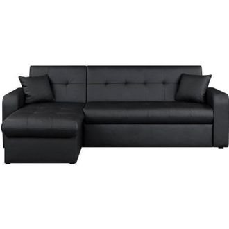 Les Tendances Roman Canape dangle reversible convertible 3 places + Coffre de rangement - Simili noir - Contemporain - l 235 x p 85 - 153 cm