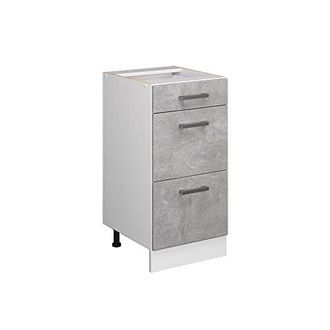 Vicco Meuble Cuisine R-Line, B&eacute;ton/Blanc, 40 cm avec tiroirs, sans Plan de Travail