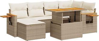 vidaXL Vidaxl - Set Divani Da Giardino 7 Pz Con Cuscini Beige Polyrattan Acacia