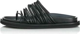 Generic ZBDZSW Pantoufles d&eacute;contract&eacute;es tress&eacute;es pour femme avec boucle de pouce et semelle plate souple en cuir v&eacute;ritable, Noir, 8.5 UK