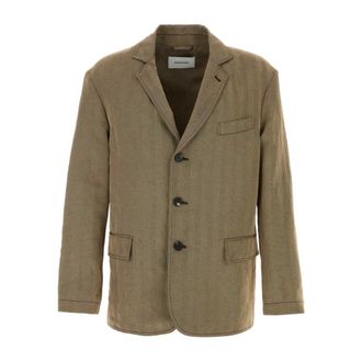 Ferragamo Homme, Vestes, Brun, Taille: L Blazer en m&eacute;lange de lin brod&eacute;