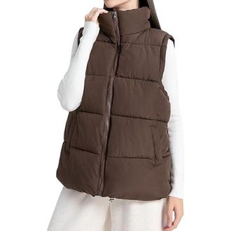 Generic Doudoune sans manches marron pour femme, fermeture &eacute;clair, col montant, poches, collection hiver 2025