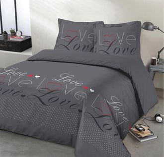 Vision Streetwear Bettwäsche Love Anthrazit - Set Bettbezug 240 x 220 cm mit 2 Kissenbezügen für Standard-Doppelbett - 100% Baumwolle