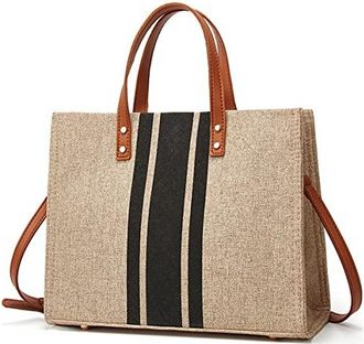 Generic Grand sac &agrave; main et sac &agrave; main en toile pour femme avec poign&eacute;e sur le dessus, sac fourre-tout tendance en toile, sacs de travail, Noir, Large