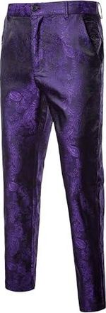 Generic Pantalon de costume &eacute;l&eacute;gant cachemire pour homme - Avec devant plat - Pantalon jacquard d&eacute;contract&eacute; - Pour f&ecirc;te de mariage - Motif floral, violet, XXL