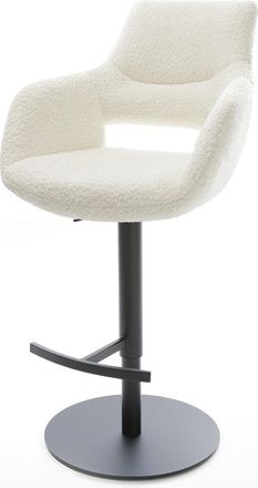 DELIFE Barstuhl Yago-Flex Bouclé Weiß Drehfuß höhenverstellbar Metall Schwarz drehbar Taschenfederkern, Barstühle