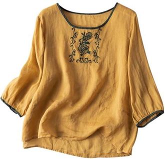 Generic Tunique décontractée bohème en dentelle pour femme - Haut brodé floral - Chemise indienne à volants sur le devant pour femmes âgées - Coupe ample - Ma