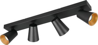 Trio Leuchten Spotbalken Sharp 817100432, Metall Schwarz matt, Cover goldfarbig/schwarz, exkl. 4x GU10