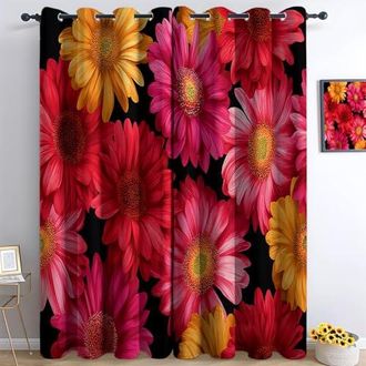 Generic Lot de 2 Rideaux Occultants Thermiques Isolants Anti-Froid à OEillets - Motif Dessin Animé Fleurs Chrysanthème 140L X 145H cm, Rideaux Thermiques pour