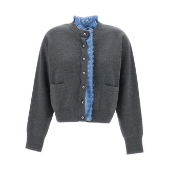 Paco Rabanne Cardigan &agrave; finitions satin&eacute;es - Femme - Pulls - Gris - Taille: 42 FR