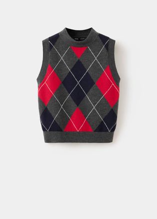 Mango Gilet en maille &agrave; losanges gris chin&eacute; moyen - Femme - XXS - MANGO