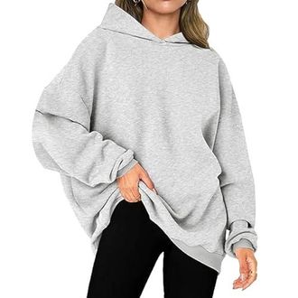Generic Sweat &agrave; capuche surdimensionn&eacute; en polaire confortable avec poches pour femme, gris, XXL