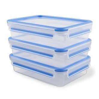 Emsa 515645 Alimentaires Clip & Close, Transparent/Bleu, 1,2 Litres, Lot de 3 Bo&icirc;tes
