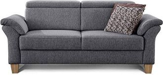 Cavadore Cavadore 3-Sitzer Sofa Ammerland / Couch mit Federkern im Landhausstil / Inkl. verstellbaren Kopfstützen / 186 x 84 x 93 / Strukturstoff grau