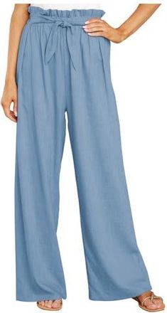 Generic Pantalon Palazzo &agrave; jambe large pour femme - Taille haute - Jambe droite - L&eacute;ger et respirant - Sac en papier - Pantalon d&eacute;contract&eacute; - Coupe ample - Pa
