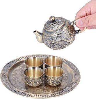 Generic Th&eacute;i&egrave;re vintage exquise en m&eacute;tal avec tasses et assiette en relief luxueux pour d&eacute;coration de table style marocain