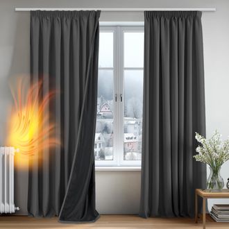 Deconovo 100% Verdunklungsvorh&auml;nge Blickdicht Vorh&auml;nge mit kr&auml;uselband Gardinen Wohnzimmer Vorhang Verdunkelung Thermovorh&auml;nge gegen Hitze W&auml;rmeisolierend, H24