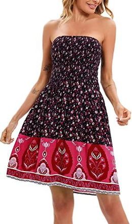 Generic Robe boh&egrave;me 2026 pour femmes, robe haut sans bretelles, d&eacute;contract&eacute;, sans bretelles, robe d&eacute;t&eacute; unie, robe de plage fluide mi-longue, Rouge, 3XL