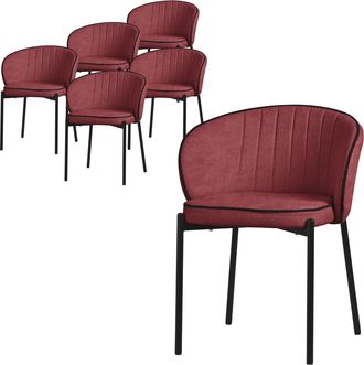 ML Design ML-Design Esszimmerst&uuml;hle 6er Set Rot, K&uuml;chenst&uuml;hle mit Stoffbezug und Metallbeinen, Wohnzimmerstuhl mit R&uuml;ckenlehne, Polsterst&uuml;hle f&uuml;r Esszimmer & K&uuml;