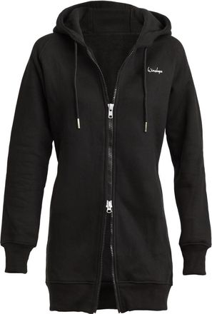 Winshape Winshape Damen Lange, kuschelige Hoodie-Jacke J006 mit 2-Wege-Zipper Kapuzenpullover, Schwarz, J006-SCHWARZ-XL