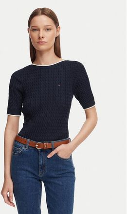 Tommy Hilfiger Bluse Fine Gg Cable Boat WW0WW50103 Dunkelblau Regular Fit