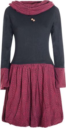 vishes Alternative Bekleidung - Langarm Damen Kleid Jerseykleid Strickkleid Ballonkleid - Kleid Damen Langarm Kleid Herbst schwarz-dunkelrot 38-40