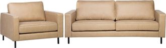 Beliani Wohnzimmer Set Sofa Sessel Lederoptik Moderne Wohnzimmerm&ouml;bel in Beige Savalen