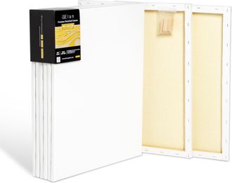 Elan Keilrahmen Leinwand 40x50 380g 6er Set, 380 G/M&sup2; 100% Baumwolle Leinwand zum Bemalen, Leinw&auml;nde f&uuml;r &Ouml;lfarben, Leinw&auml;nde zum Bemalen