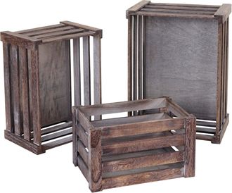 Mendler 3er Set Holzkiste HWC-C56, Weinkiste Dekokiste Aufbewahrungskiste Obstkiste, Shabby-Look Vintage - braun, shabby