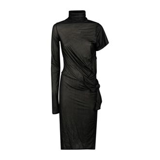 Maison Margiela Femme, Robes, Noir, Taille: 36 FR Robe Midi Asymétrique avec Détail à Volants