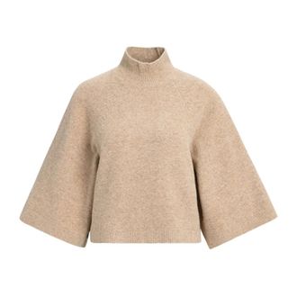 YaYa Yaya - Pull en maille acrylique &agrave; col montant et manches larges - Femme - Pulls - Beige - Taille: 34 FR
