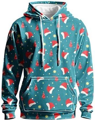 Generic Sweat à capuche de Noël amusant pour homme - Grande taille - Haut à manches longues - Costume de Noël tendance - Cadeau de vacances avec poches, bleu,