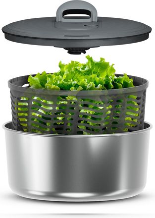 Zyliss Easy Spin Salatschleuder Edelstahl Klein, 3.5L, Mit Seilzug, Rutschfester Boden, Servierschüssel, AquaVent-Technologie, Stopptaste, leicht zu reinigen