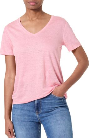 GANT Damen REG Linen V-Neck SS T-Shirt, Geranium PINK, XS