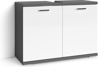Byliving Waschbeckenunterschrank Nebraska/Korpus matt anthrazit / 2 T&uuml;ren Hochglanz wei&szlig; lackiert/Bad Waschtisch Unterschrank stehend/WABU 2-t&uuml;rig/B 80, H 59, 