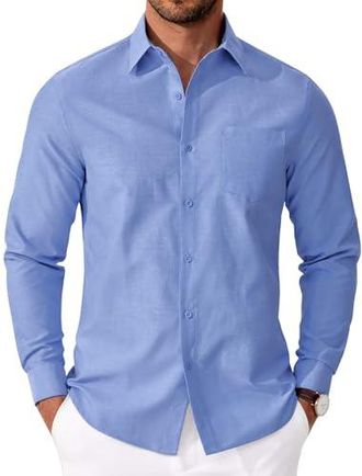 Coofandy Chemise Homme Manches Longues Oxford Regular Fit Chemise Business en Coton D&eacute;contract&eacute;e sans Repassage avec Poche Bleu 3XL