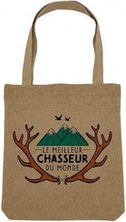 Fabulous Sac Shopping Tote Bag Aspect Lin - Le Meilleur Chasseur du Monde Chasse Montagne - Sac de Courses Toile Epaisse 360g Beige Naturel Cabas Port&eacute; Epaule 