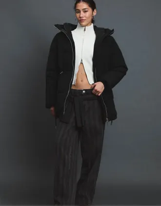Stradivarius manteau matelass&eacute; mi-long noir