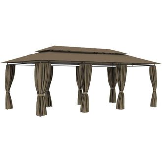 vidaXL Vidaxl - Belv&eacute;d&egrave;re avec rideaux 600x298x270 cm Taupe 180 g/m&sup2;