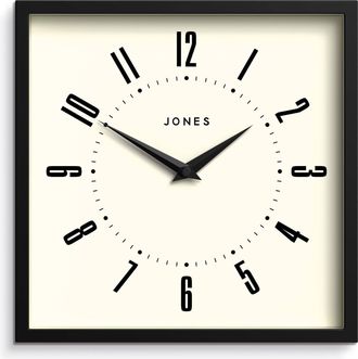 Jones Clocks Box wanduhr | Retro quadratisch | 25cm | Schwarz | Leicht lesbare Zahlen | Perfekte k&uuml;chen oder b&uuml;rouhr