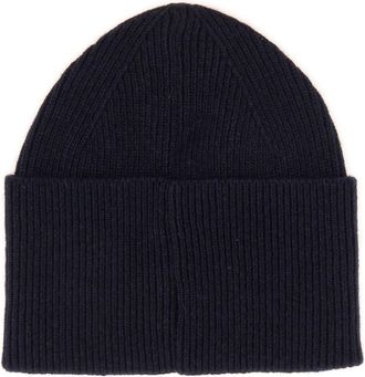 HUGO BOSS Mens Logo Beanie Hat Blue Wool Recycled