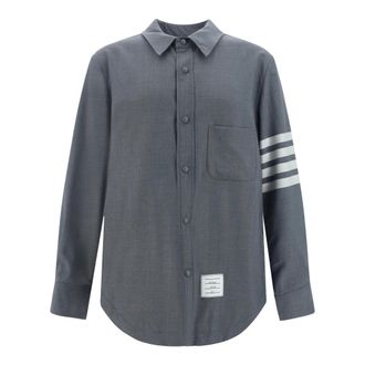 Thom Browne Veste chemise tissage uni 4-Bar - Homme - Chemises - Gris - Taille: M